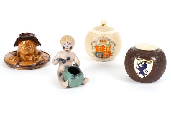 Bonhams : Three ceramic inkwells and a paperweight