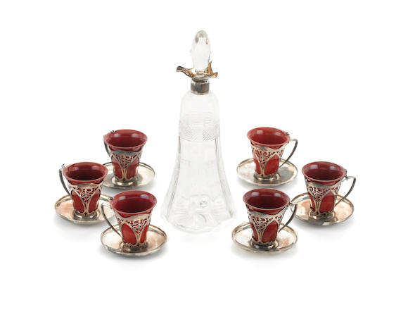 Bonhams A Cased Silver Ceramic And Glass Liquor Set