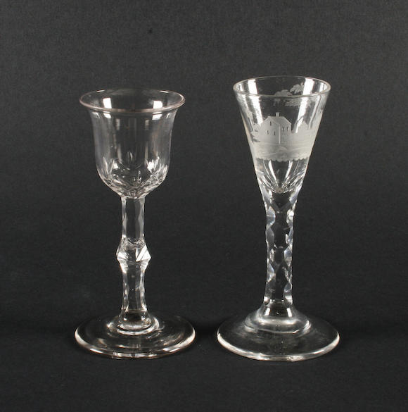 Bonhams Two Facet Stem Wine Glasses Circa 1780
