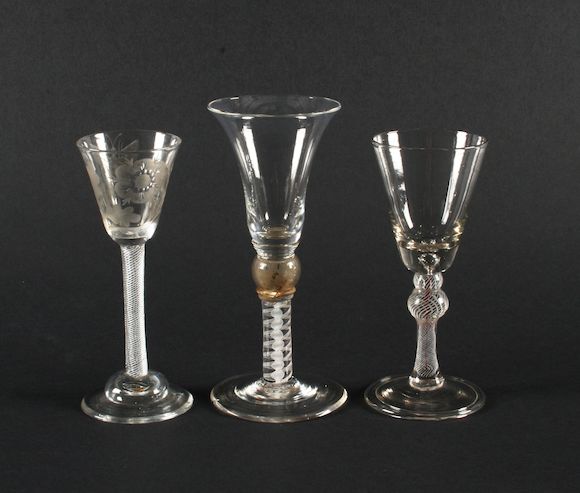 Bonhams : An airtwist wine glass, an opaque-twist wine glass and a ...