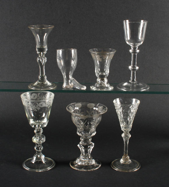 Bonhams A Pedestal Stem Sweetmeat Glass Two Plain Stem Glasses