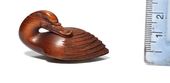 Bonhams : A wood and ivory netsuke of a duck By Hara Shumin, Edo, 19th ...