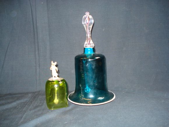 Bonhams : A glass bell with a cold-painted bronze pig handle