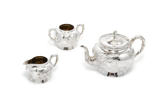 Bonhams : An early 20th century Chinese export silver three-piece tea ...