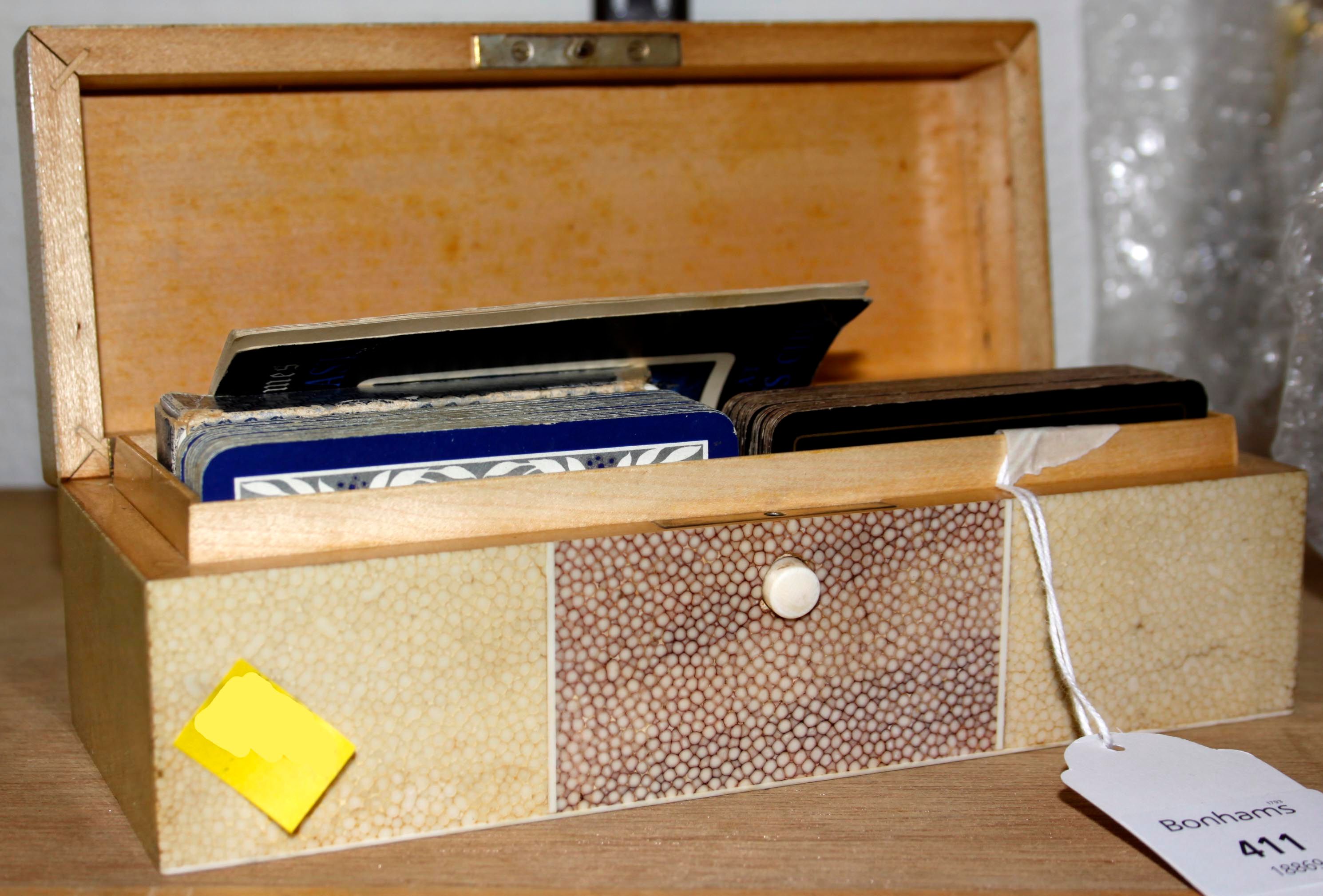 Bonhams : An Art Deco two colour shagreen playing card box,