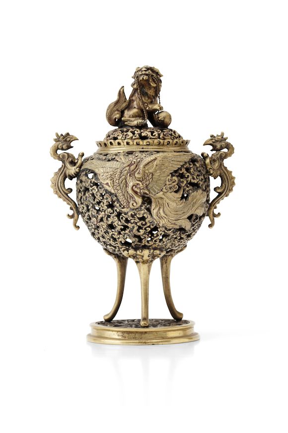 Bonhams : A bronze censer and cover with mythical animals Chinese