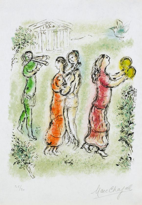 Bonhams : Marc Chagall (Russian/French, 1887-1985) The Festival (from Homere L'Odyssee) (Cramer ...