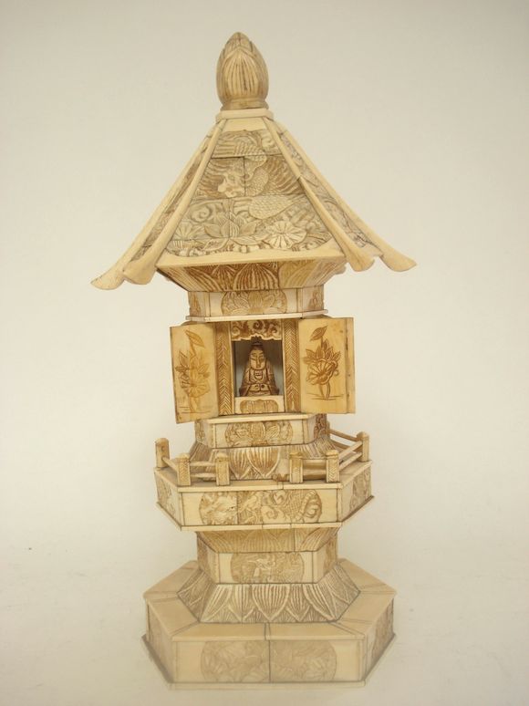 Bonhams : A bone and ivory portable shrine Meiji