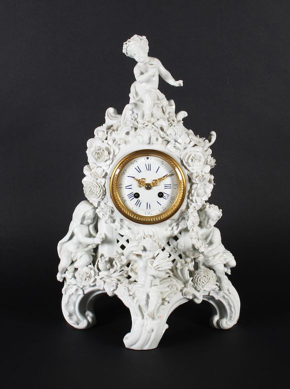 Bonhams : A Dresden white rococo clock case, late 19th century