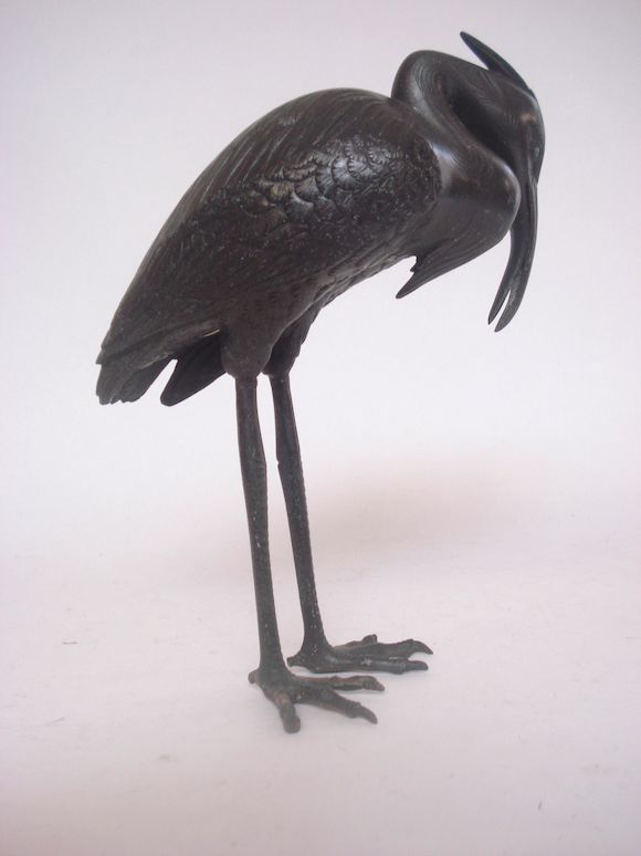 Bonhams : A Japanese bronzed metal figure of a stork Meiji