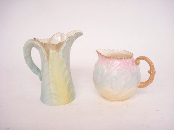 Bonhams : A Royal Worcester leaf form jug Dated 1912