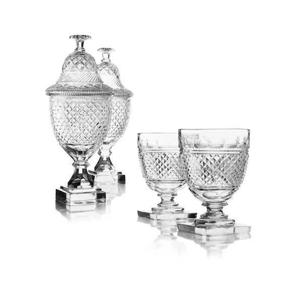 Bonhams : A pair of Irish cut glass bon bon dishes and covers 19th century