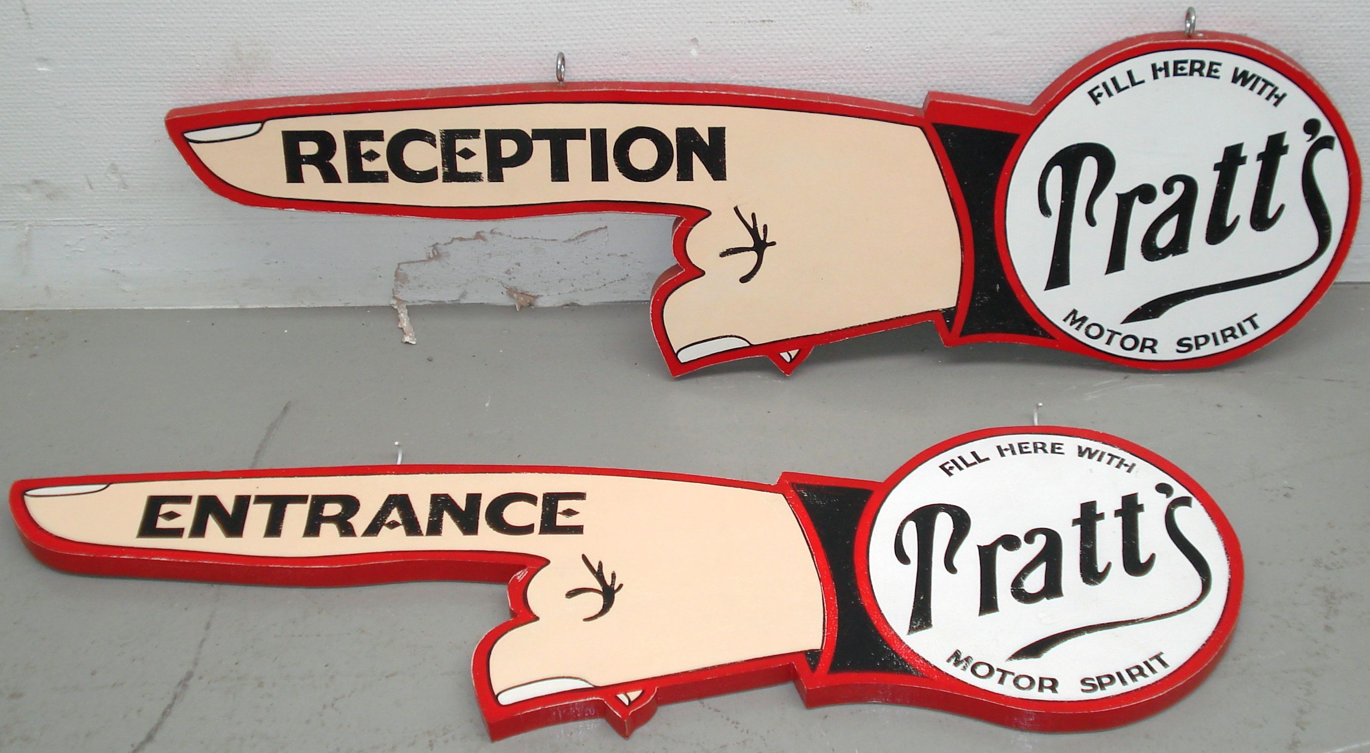 Bonhams Cars : 'Reception' and 'Entrance' Pratts replica signs,