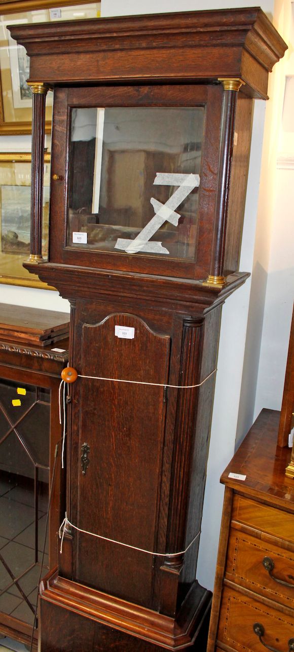 Bonhams : A late George III oak longcase clock the painted square dial ...