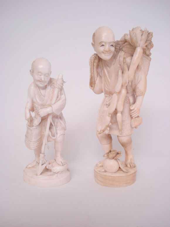 Bonhams : Two ivory okimono and a Burmese ivory ship Circa 1900