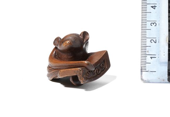 Bonhams : A wood netsuke of a bat Attributed to Horaku, 19th century
