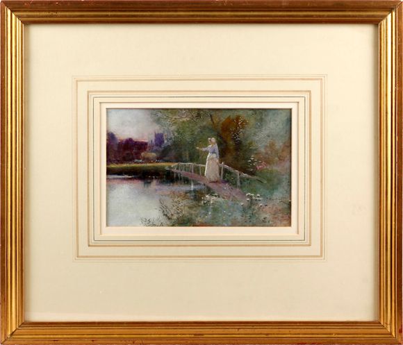 Bonhams : Thomas Mackay (British, active 1893-1912) Woman on a bridge ...