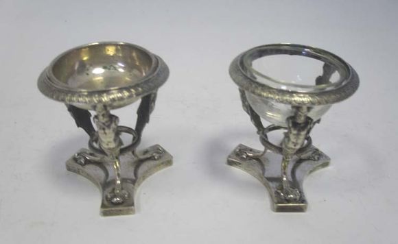 Bonhams : A pair of 19th century Italian silver salt cellars, with town ...