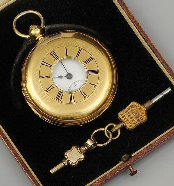 Bonhams : An 18ct gold half hunter pocket watch by Hunt & Roskell