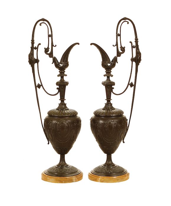 Bonhams : A pair of 19th century Neo-Grec style bronze urns