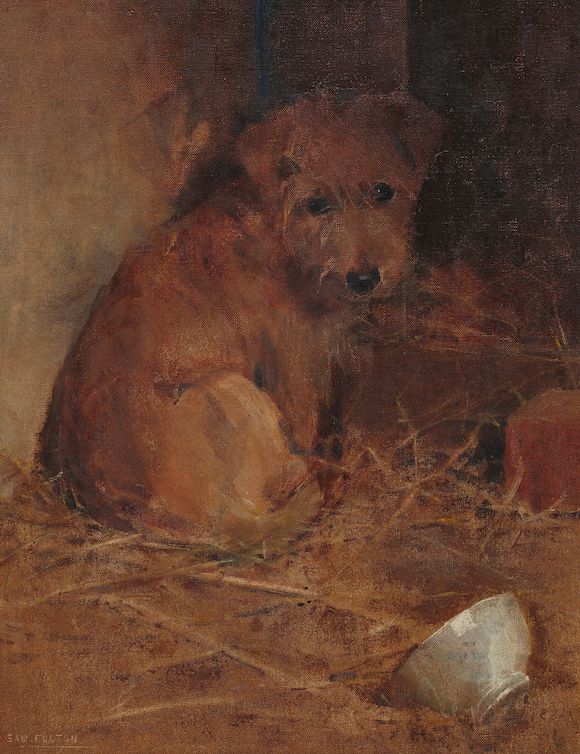 Bonhams : Samuel Fulton (British, 1855-1941) Terrier in a manger 44.5 x ...