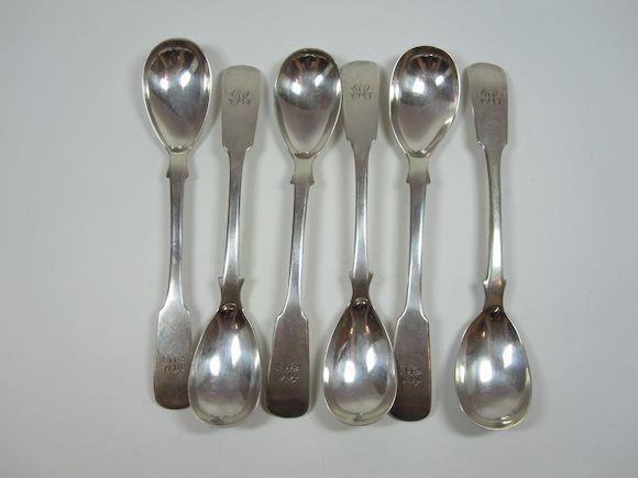 Bonhams : A set of six egg spoons By Alexander Cameron of Dundee, five marks; Cameron, C ...