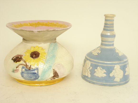 Bonhams : An Alloa pottery spitoon and a mallet shaped flagon 19th century