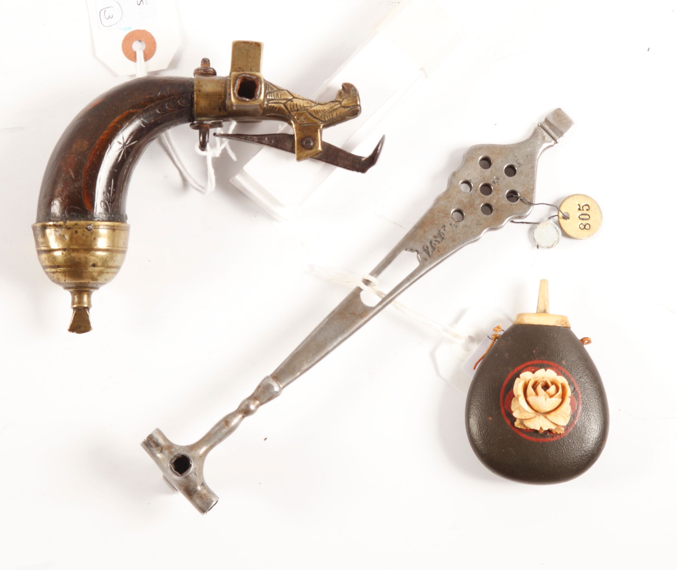 Bonhams : A Japanese Powder Flask, A Wheelock Spanner and A Combination ...