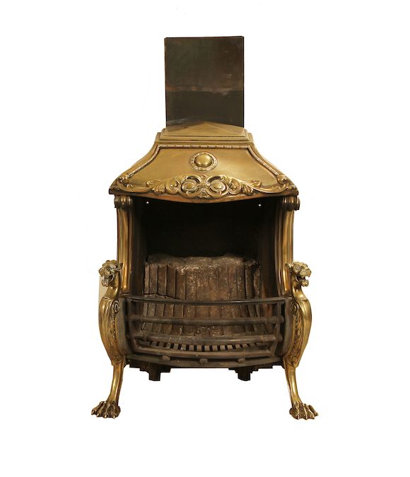 Bonhams : A Victorian gilt brass and cast iron firegrate