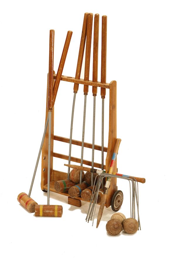 Bonhams : A mid 20th painted and pine half size croquet set and ...
