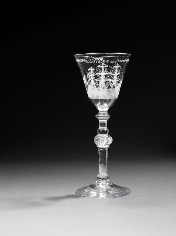 Bonhams A Dutch Engraved Light Baluster Wine Glass Circa 1760
