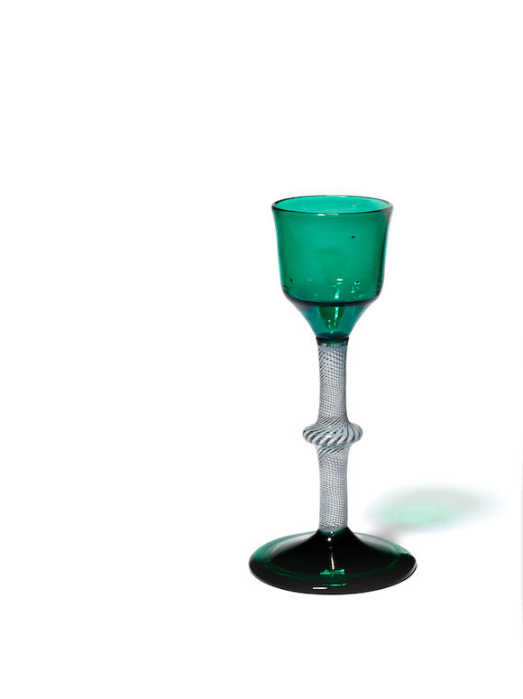 Bonhams A Rare Opaque Twist Wine Glass With Emerald Green Tinted Bowl
