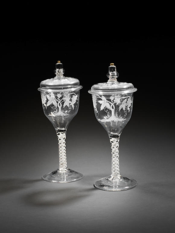 Bonhams A Very Rare Pair Of Beilby Enamelled And Gilt Opaque Twist