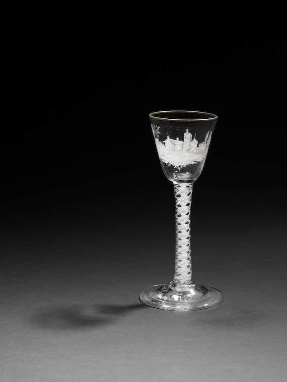 Bonhams A Beilby Enamelled Opaque Twist Wine Glass Circa 1765