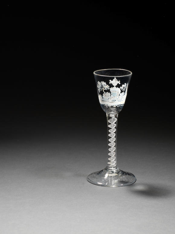 Bonhams A Beilby Enamelled Opaque Twist Wine Glass Circa 1765