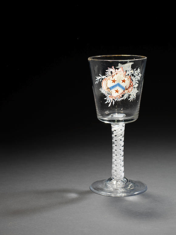 Bonhams The Pollard Goblet A Beilby Enamelled Armorial Opaque Twist