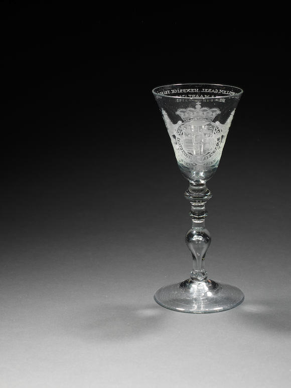 Bonhams A Jacob Sang Engraved Royal Armorial Light Baluster Wine