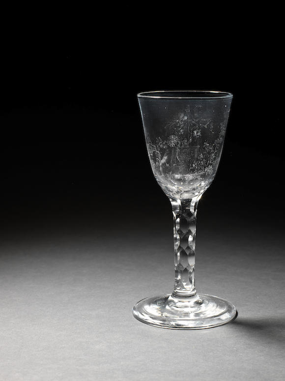 Bonhams A Dutch Stipple Engraved Facet Stem Wine Glass By Alius