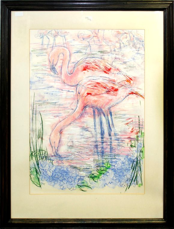 Bonhams : Kay Gallwey (British, born 1936) Flamingoes