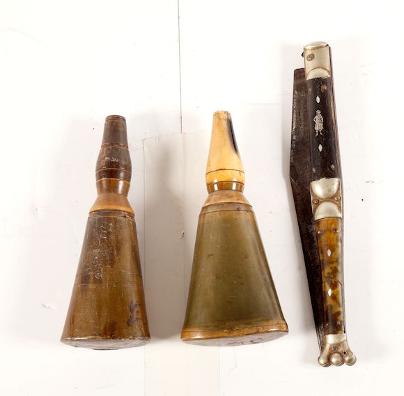 Bonhams : Two Horn Powder Flask and A Spanish Knife