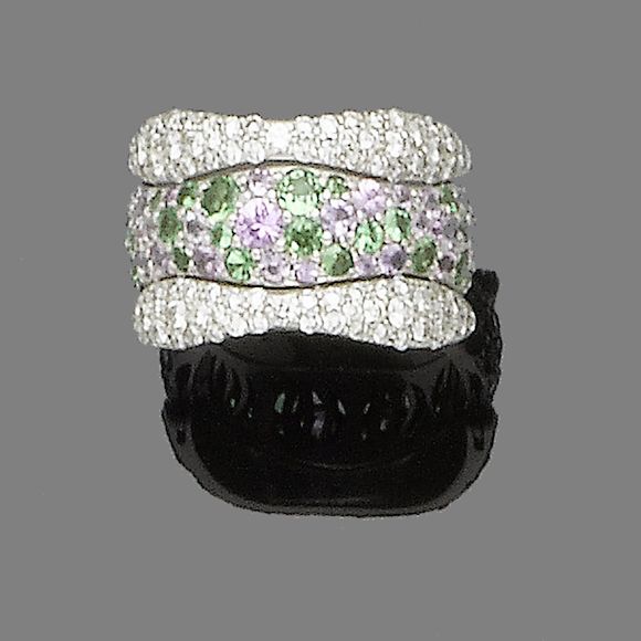 Bonhams : A gem-set and diamond swivel ring