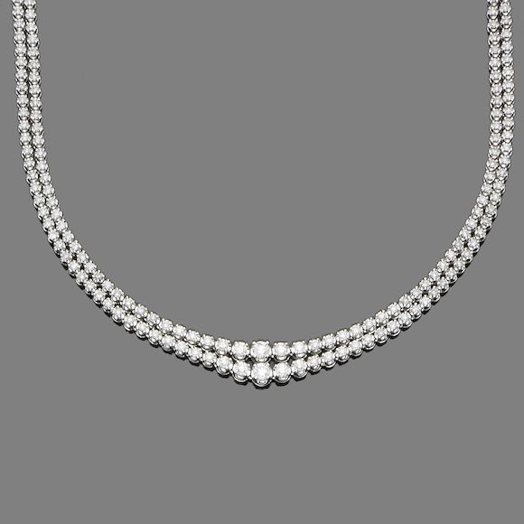 Bonhams : A diamond double line necklace
