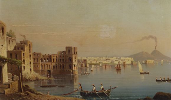 Bonhams : Neapolitan School, 19th Century Fishing boats in the bay of ...