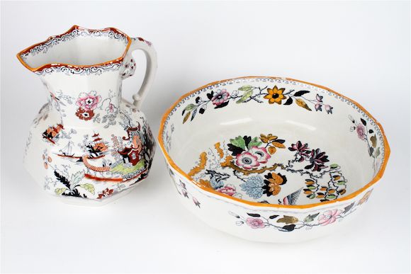 Bonhams : A Masons Ironstone pottery wash jug and basin 19th century