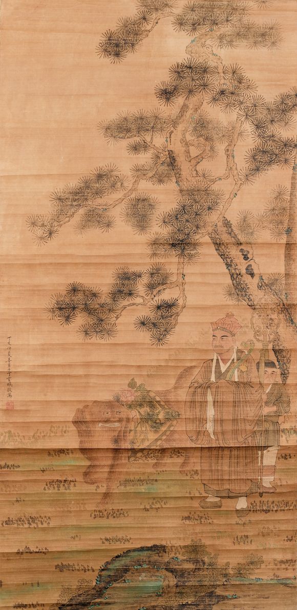Bonhams : A Chinese scroll picture depicting a Scholar and Accolyte ...