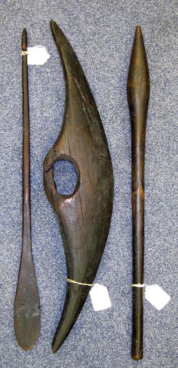 Bonhams : An Aboriginal parrying shield, club and spear thrower 3