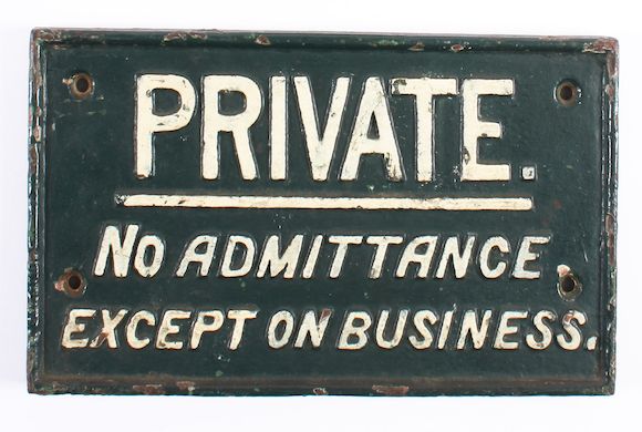 Bonhams : LSWR (untitled) cast iron signal box door notice 'Private No ...