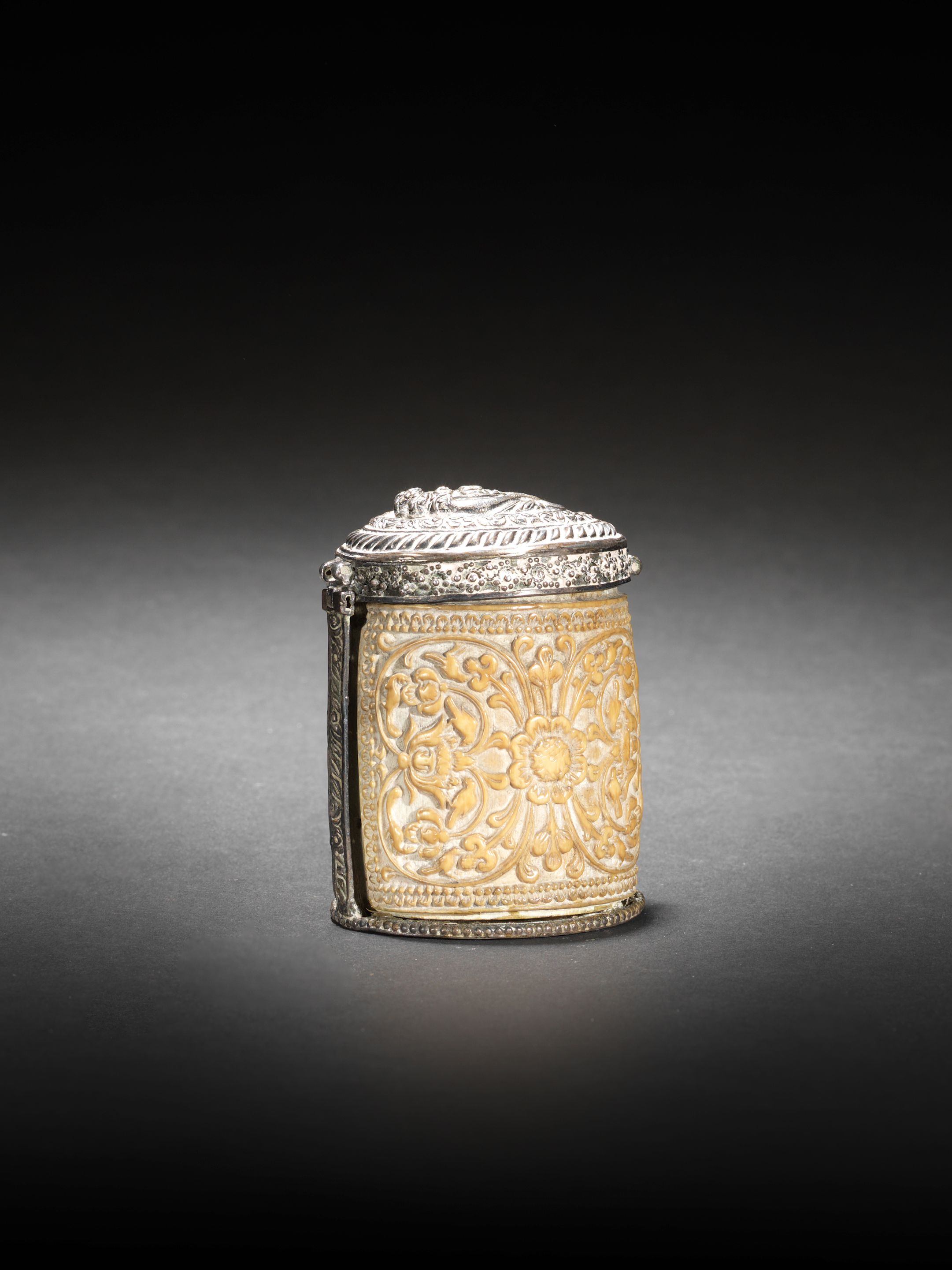 Bonhams : A fine silver-mounted carved ivory Casket Ceylon or South ...
