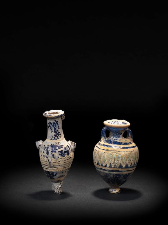 Bonhams : Two Greek core-formed blue glass amphoriskoi 2