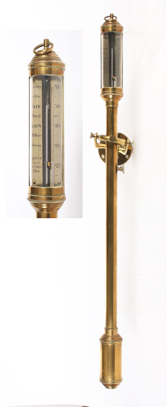 Bonhams : A brass ship's stick type barometer and gimbal mount, 20th ...
